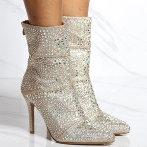 Shoes | New Bling Gold Glitter Rhinestone Embellished Ankle Booties ...